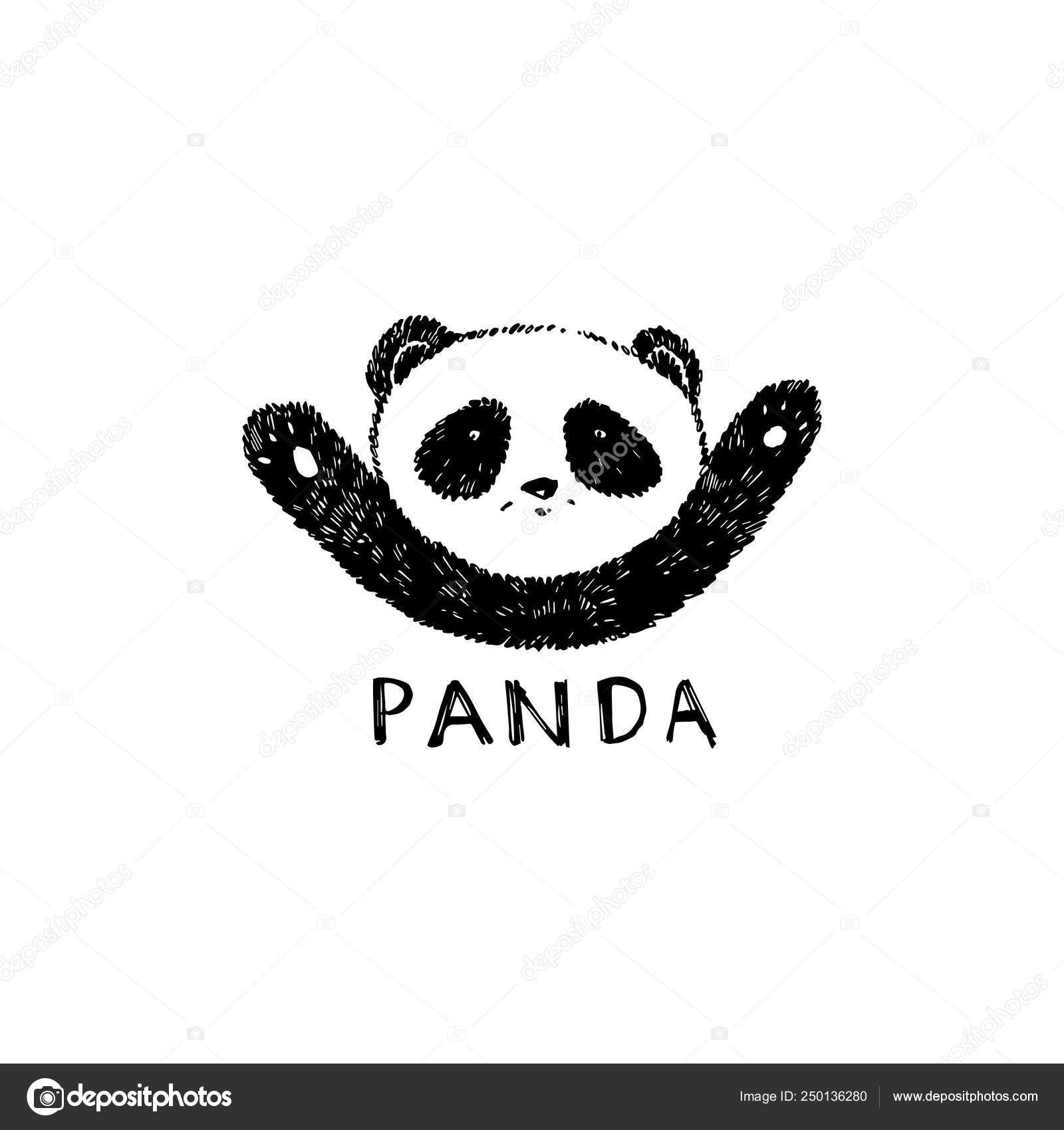 Hand drawn panda. Graphic illustration isolated on white. Panda Logo ...
