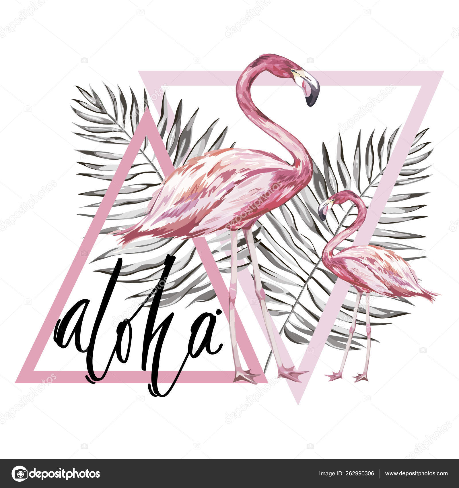 Word- Aloha. Flamingo with tropical flowers. Element for design of ...