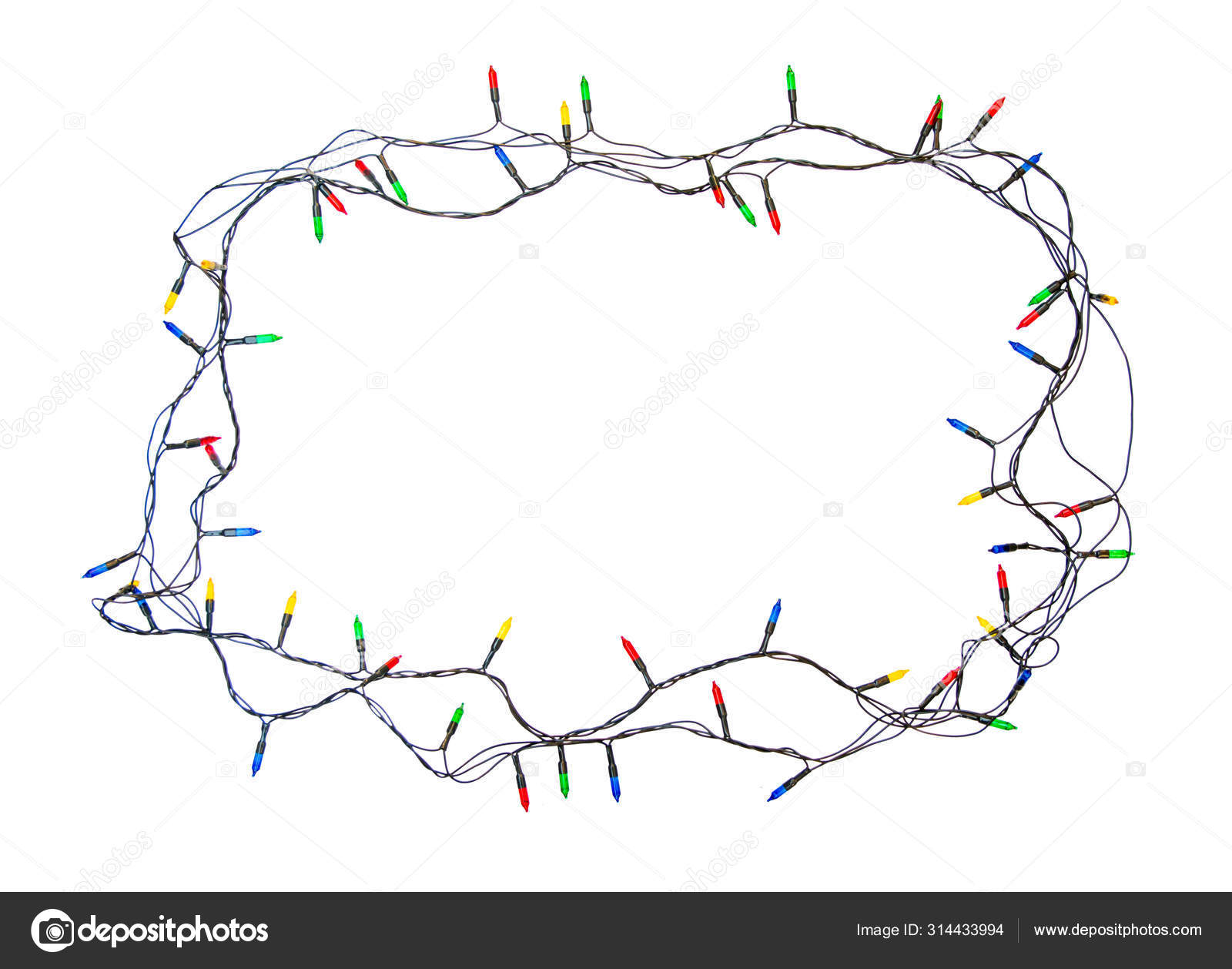 String of christmas lights frame isolated on white background Wi Stock ...