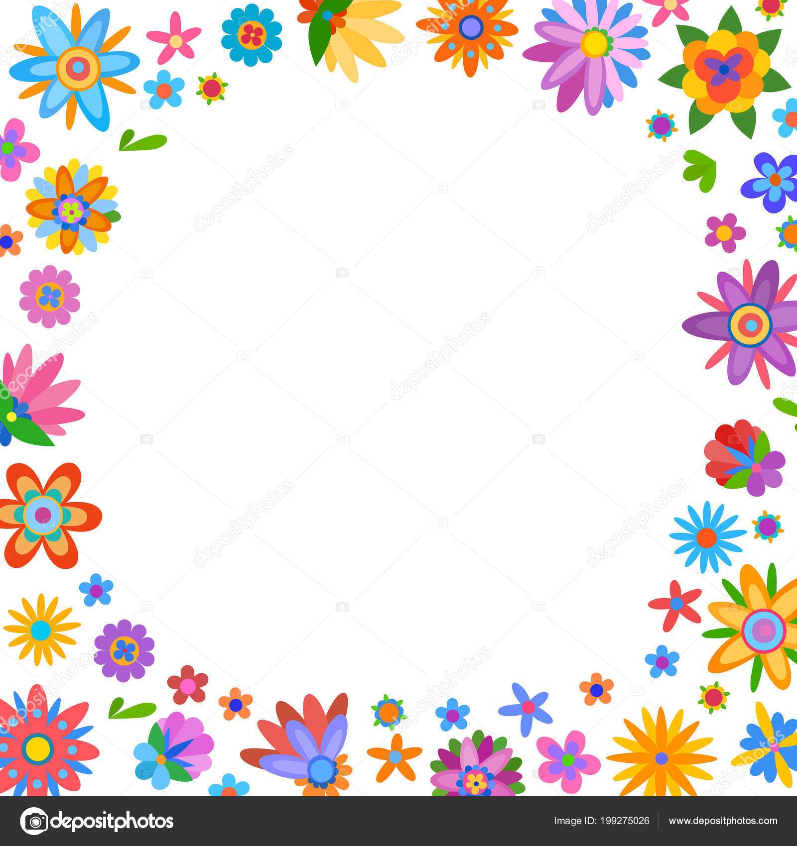 Cartoon Style Frame Flowers Congratulations Cheerful Happy Flowers ...