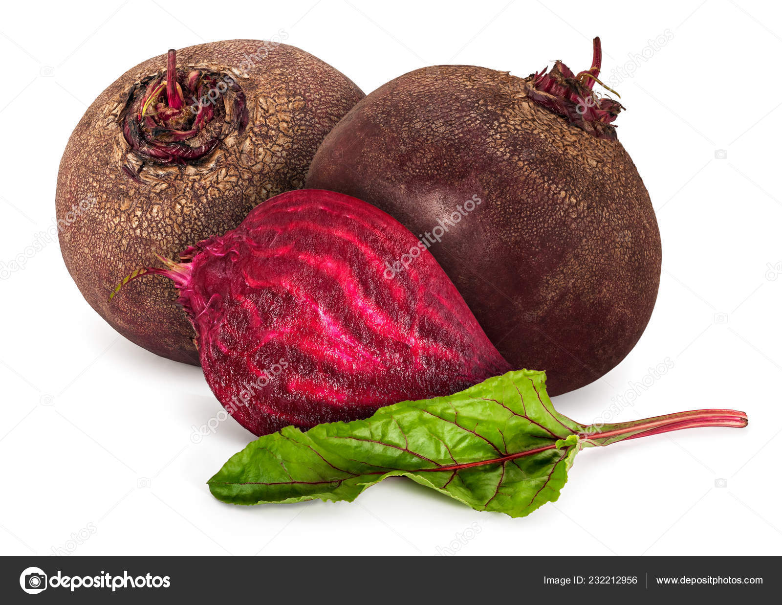 Two Half Raw Beetroot Beta Vulgaris Leaf Isolated White Background ...