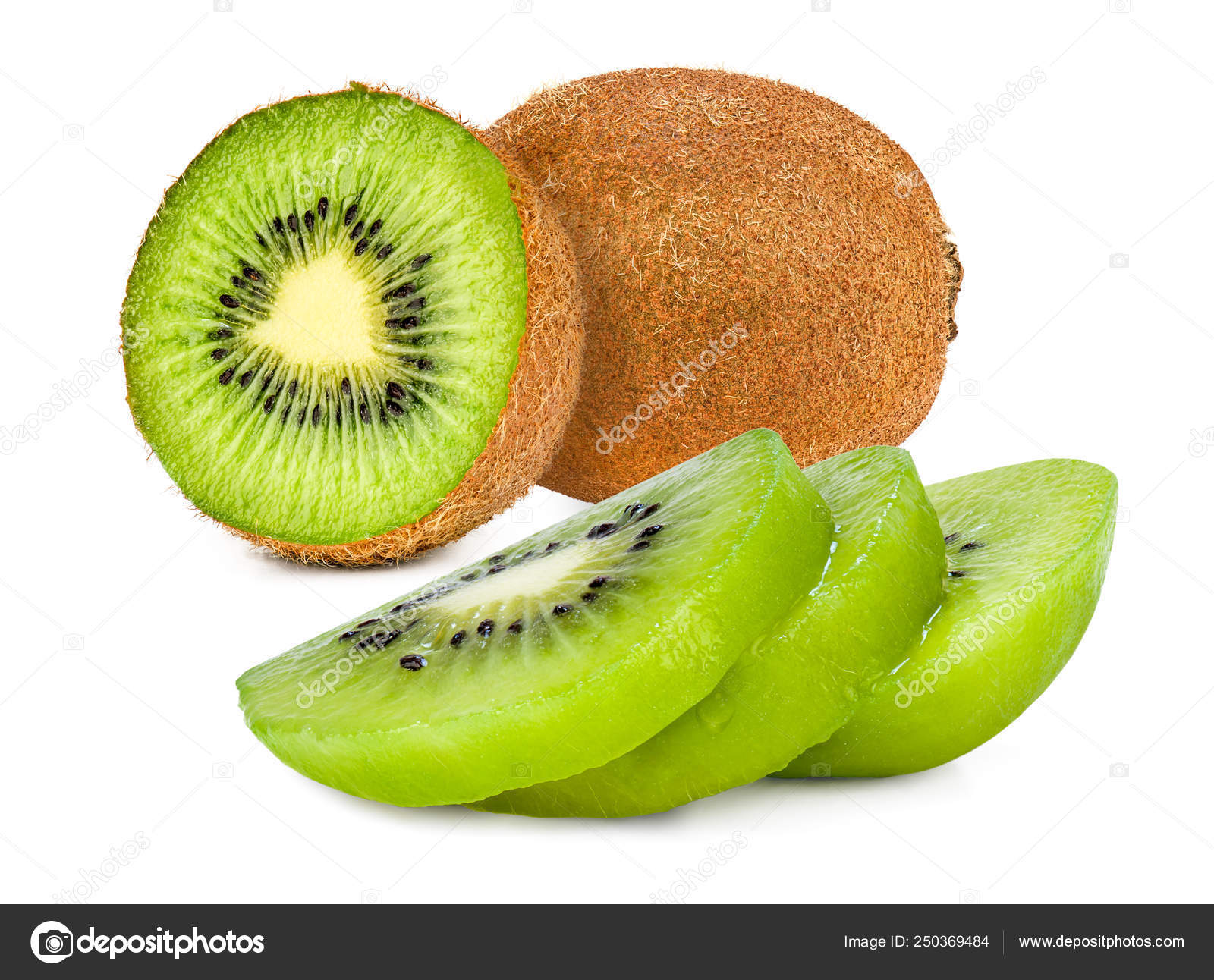 Kiwifruit Actinidia Deliciosa Whole Cross Section Sliced Isolated White ...