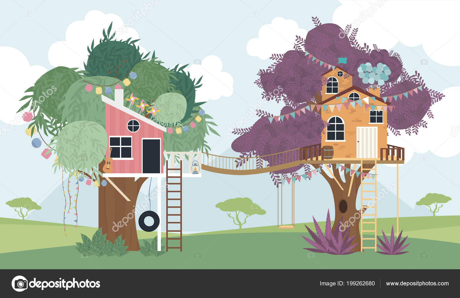 Tree House Cartoon Illustration Editable Vector Illustration Stock ...