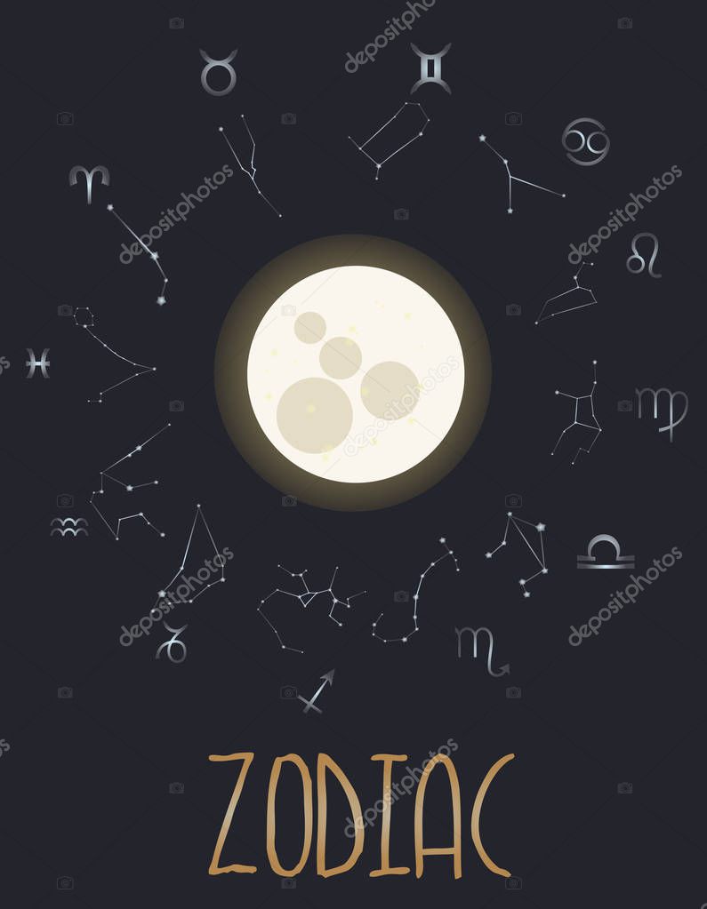 Zodyak Zodyak Işaretleri Karanlık Gökyüzü Arka Plan Ay'da Topluluğu ...