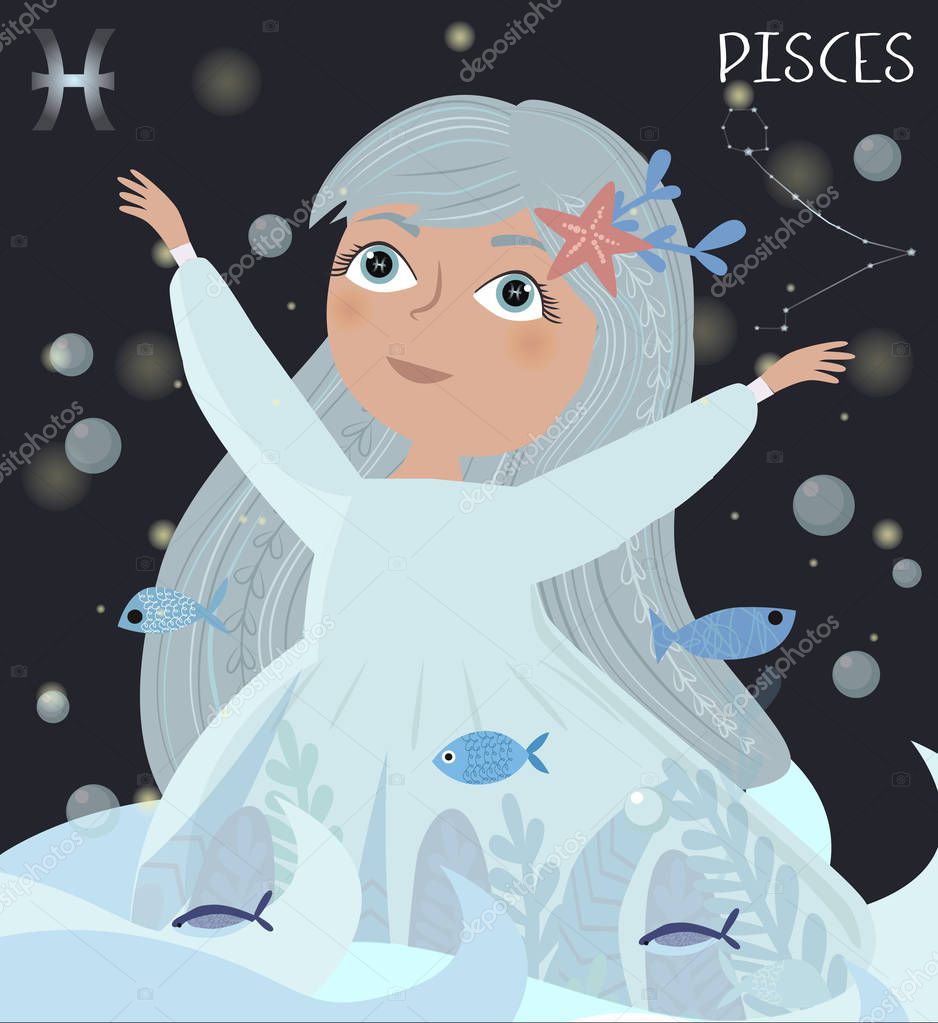 Ilustraci n del personaje de signos del zod aco de Piscis. Ilustraci n vectorial editable 2024