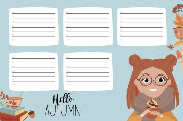 Set Cute Autumn Weekly Planner Template Organizer Schedule Note ...
