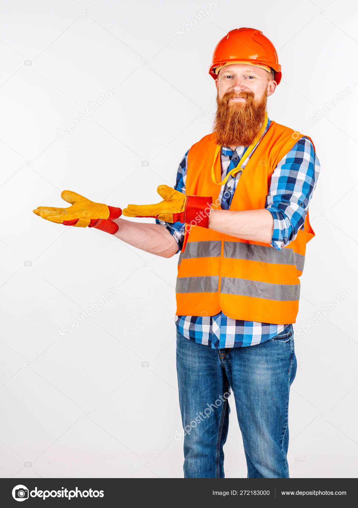 Male builder with helmet over white wall background. repair, co — Stock ...