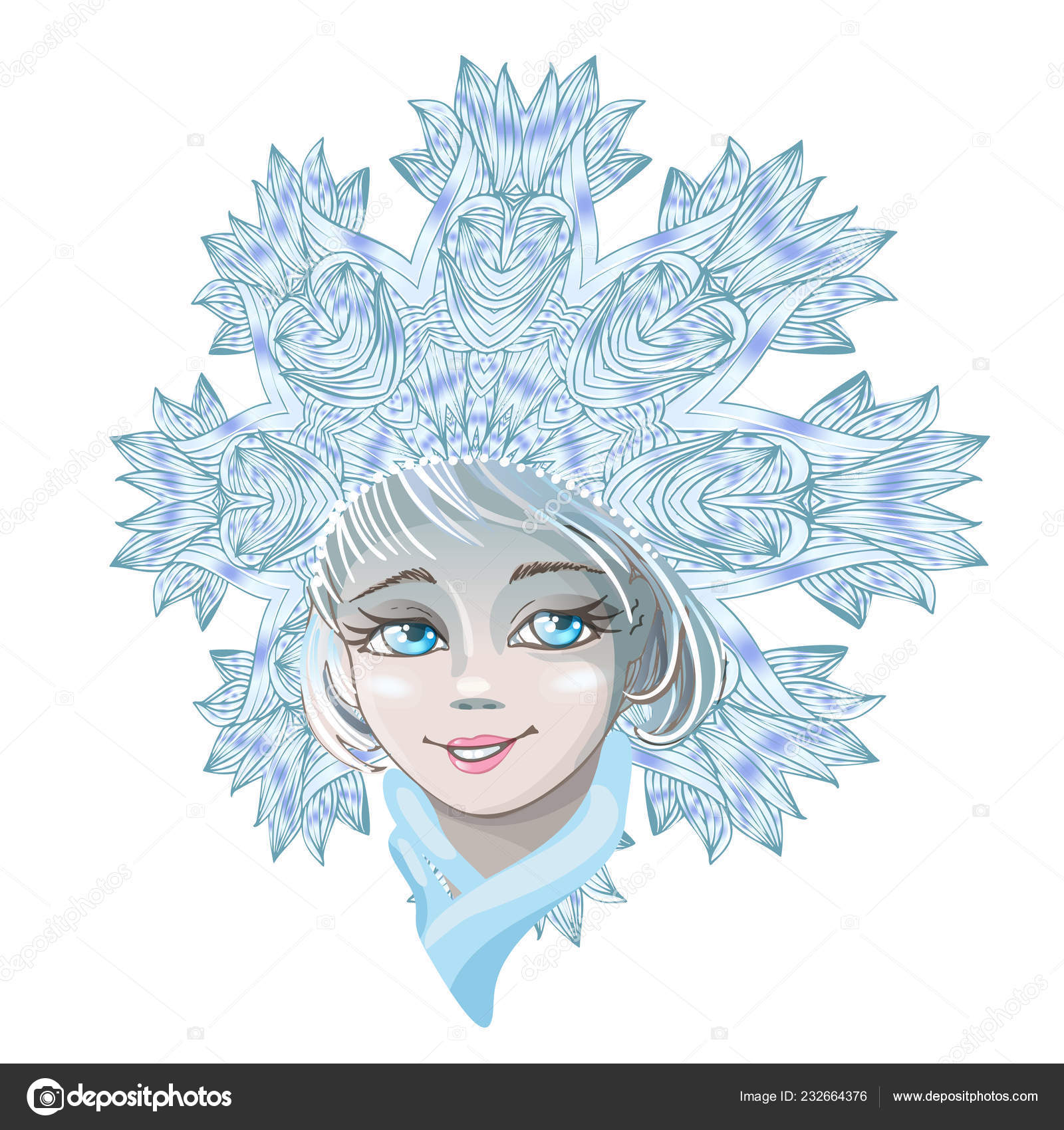 Hermosa joven doncella de nieve aislada sobre fondo blanco. Carácter ...