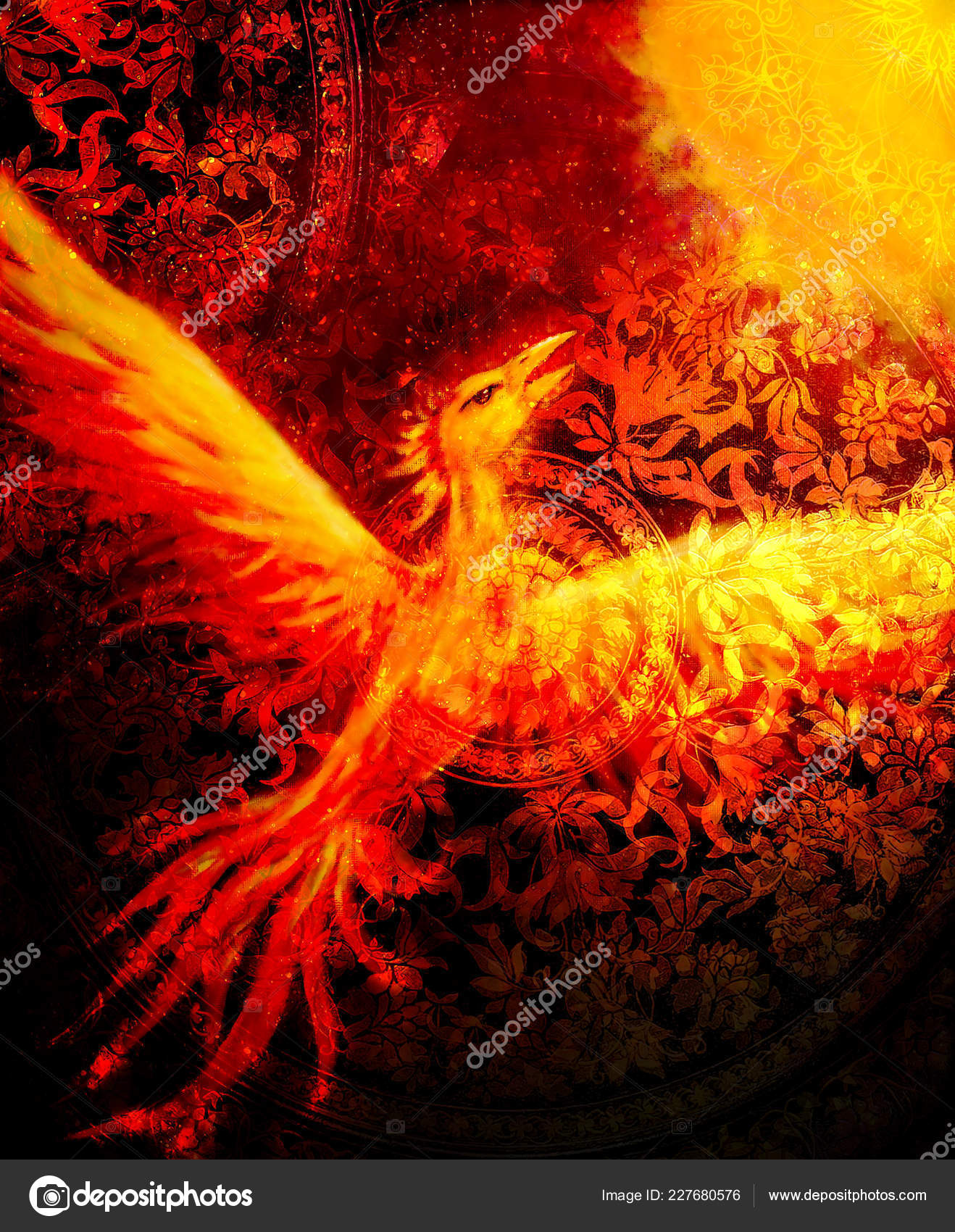 Flying phoenix bird as symbol of rebirth and new beginning and ancient ...