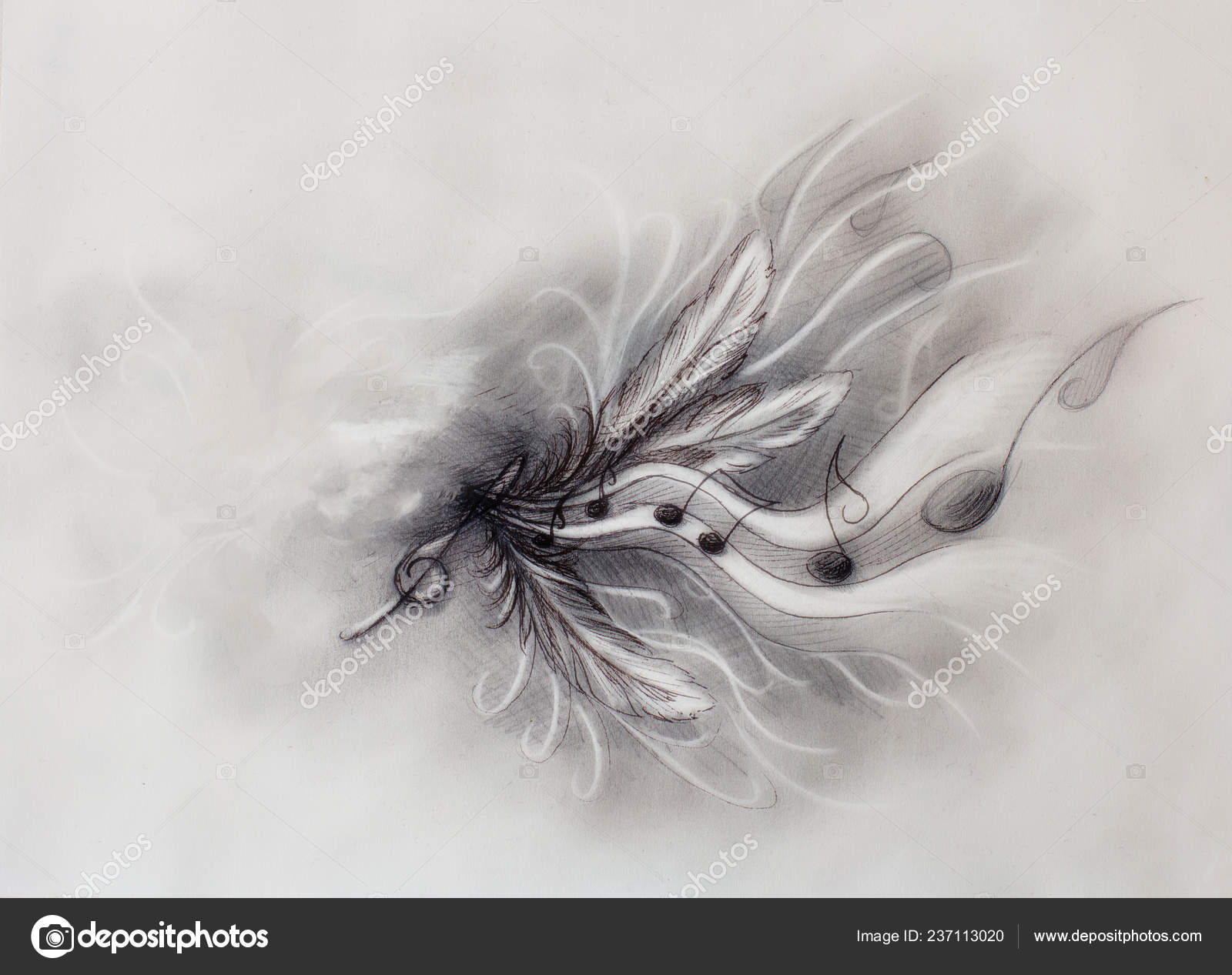 Composition Feathers Notes Note Lines Music Theme Ornamental Background ...