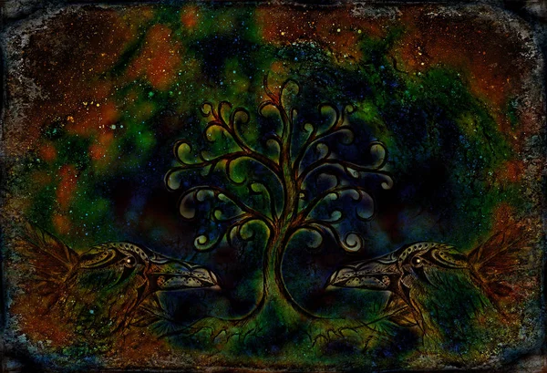 Tree of life symbol on structured background, yggdrasil. Stock Photo by ...