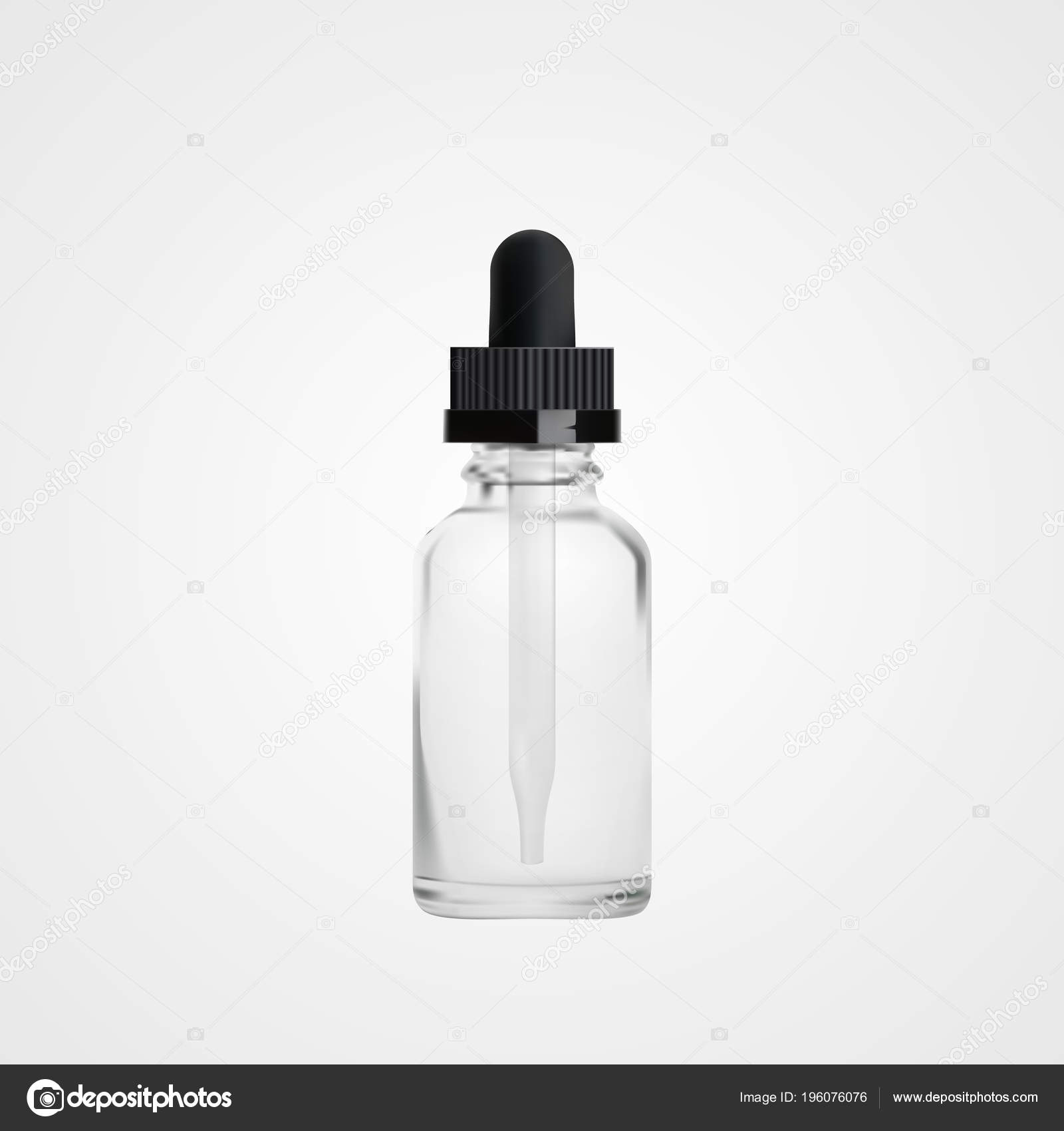 Botol kaca dengan pipet, gambar vektor yang realistis. Botol kosong ...