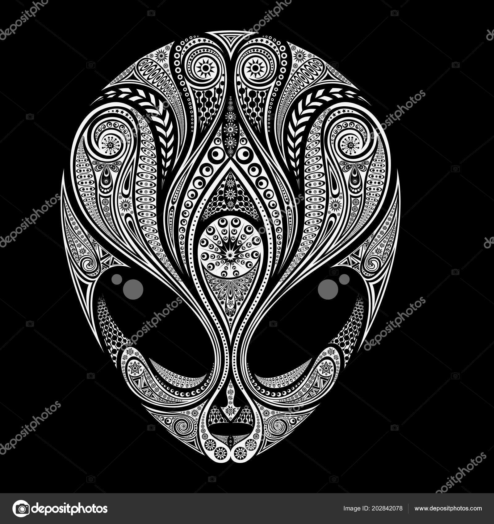 Head Alien Antennas Patterns Black Background Stock Vector Image by ...