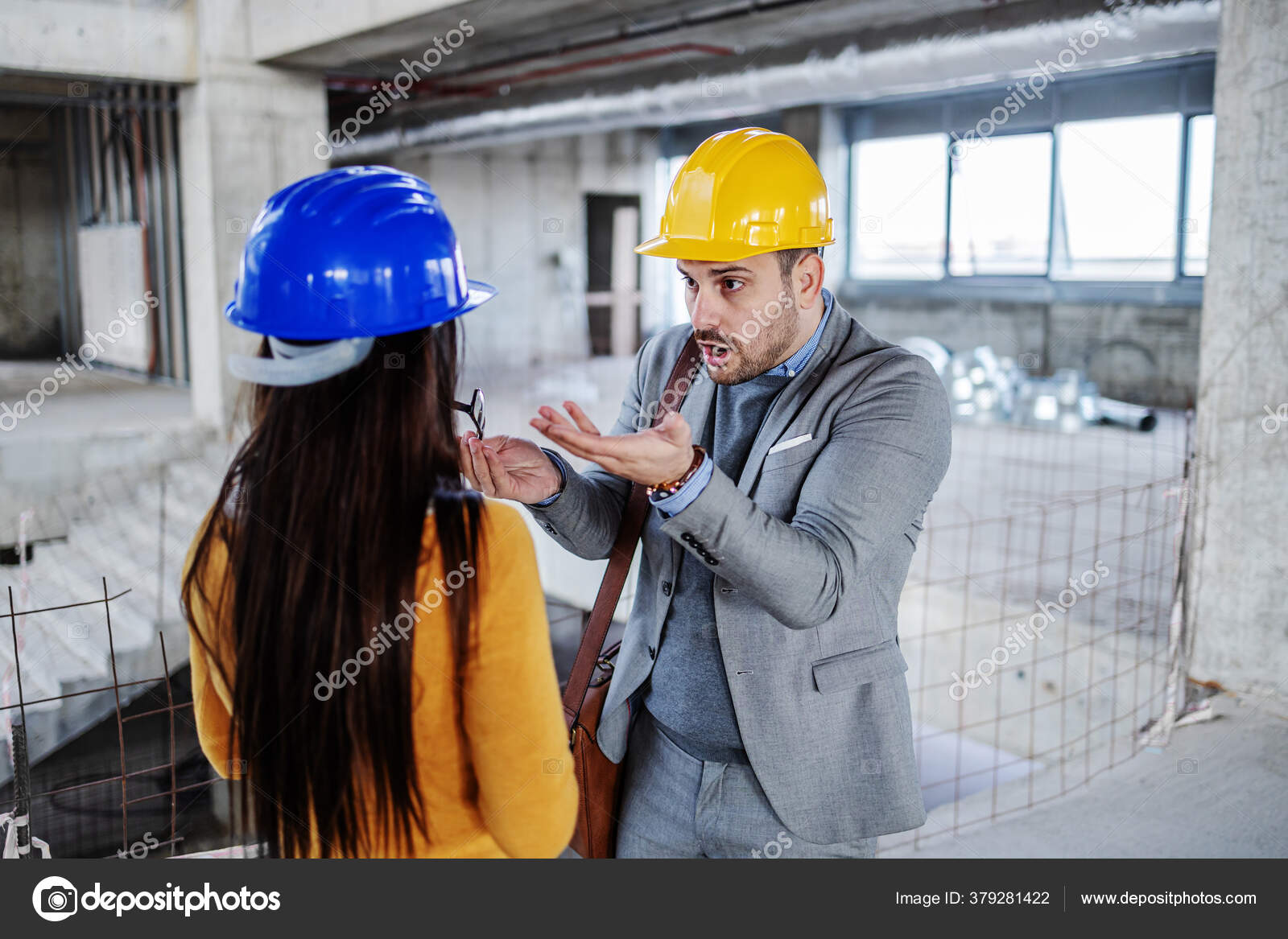 Frustrated Architect Talking His Female Colleague Angry Because ...