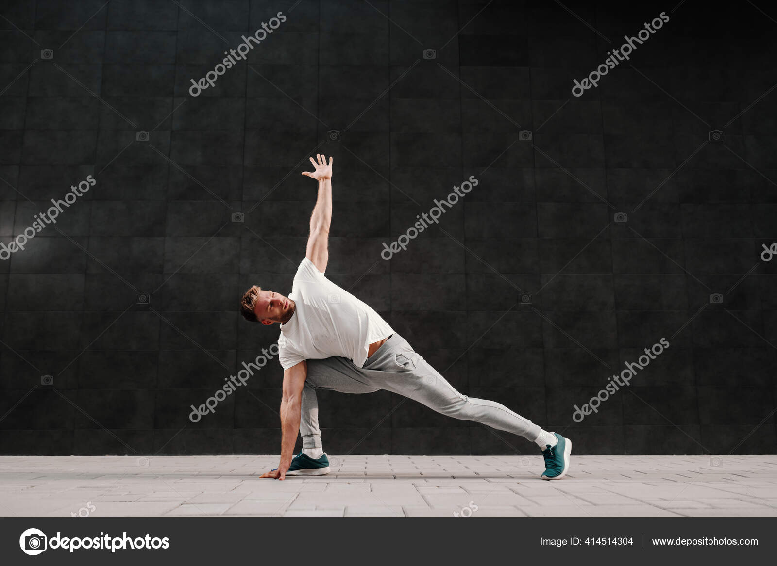 Strong Muscular Handsome Caucasian Bearded Blonde Man Tracksuit Doing ...