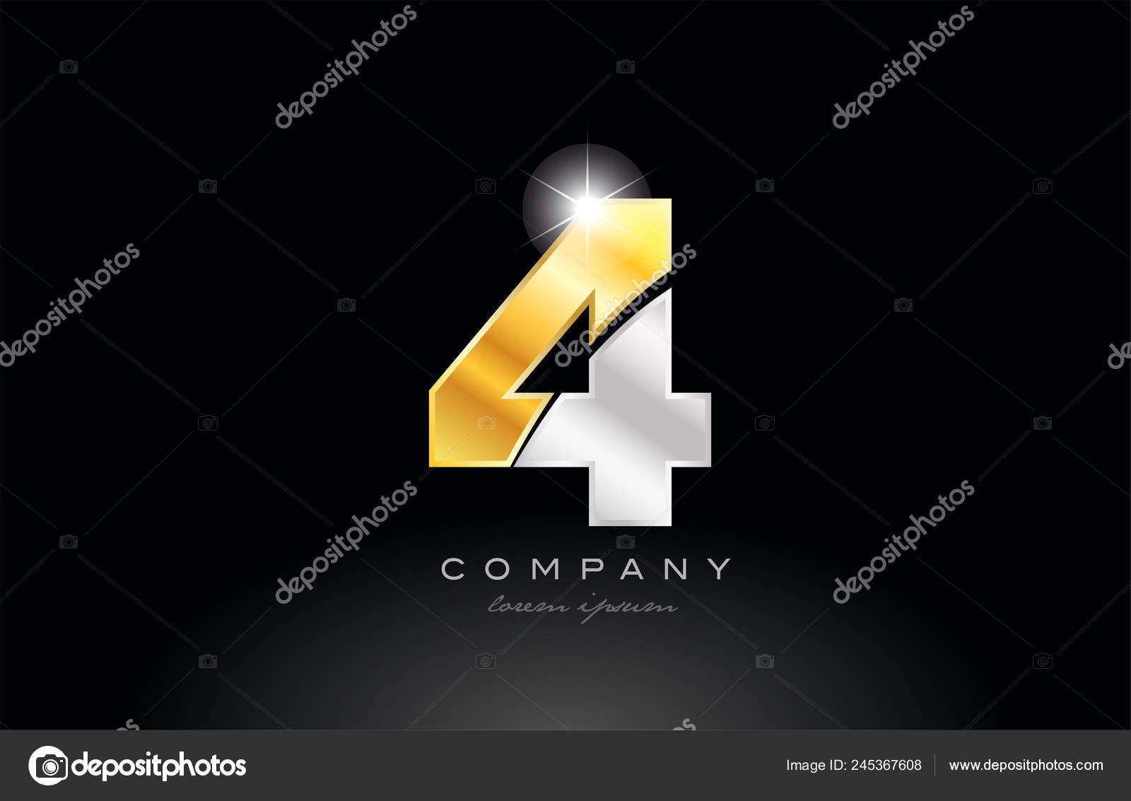 Number Logo Icon Design Gold Silver Grey Metal Black Background Stock ...