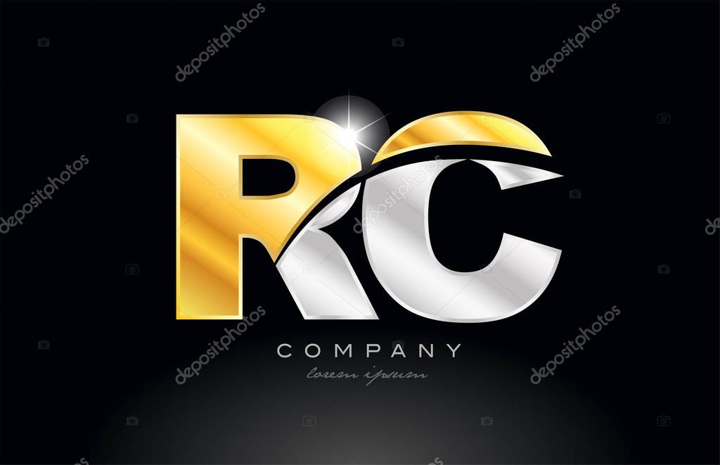 combinación de letra rc r c alfabeto logotipo icono de diseño con oro ...