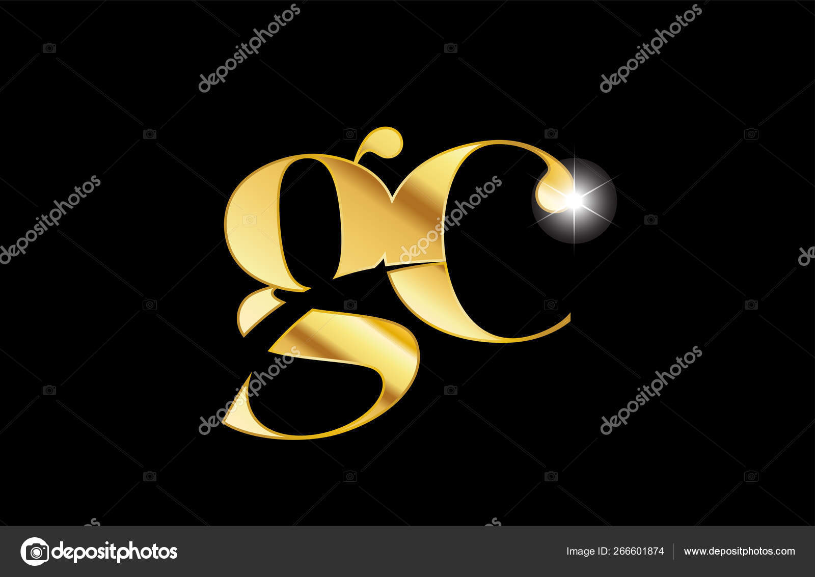 Letra del alfabeto gc g c oro oro metal metálico logotipo icono desi ...