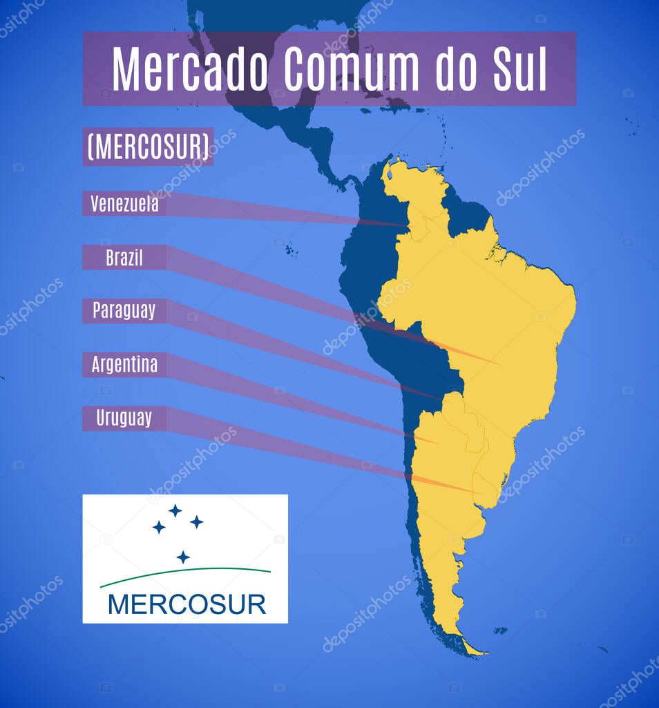 Mapa esquemático vectorial y emblema del Mercado Común del Sur ...