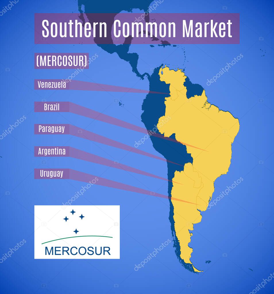 Mapa esquemático vectorial y emblema del Mercado Común del Sur ...
