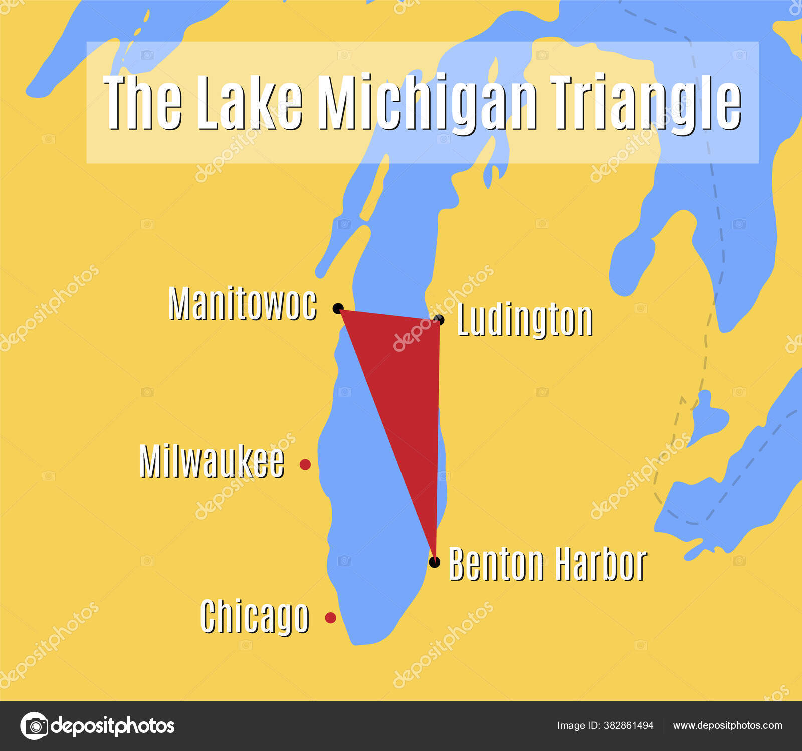 Lake Michigan Triangle Map — Stock Vector © Faraoshka #382861494
