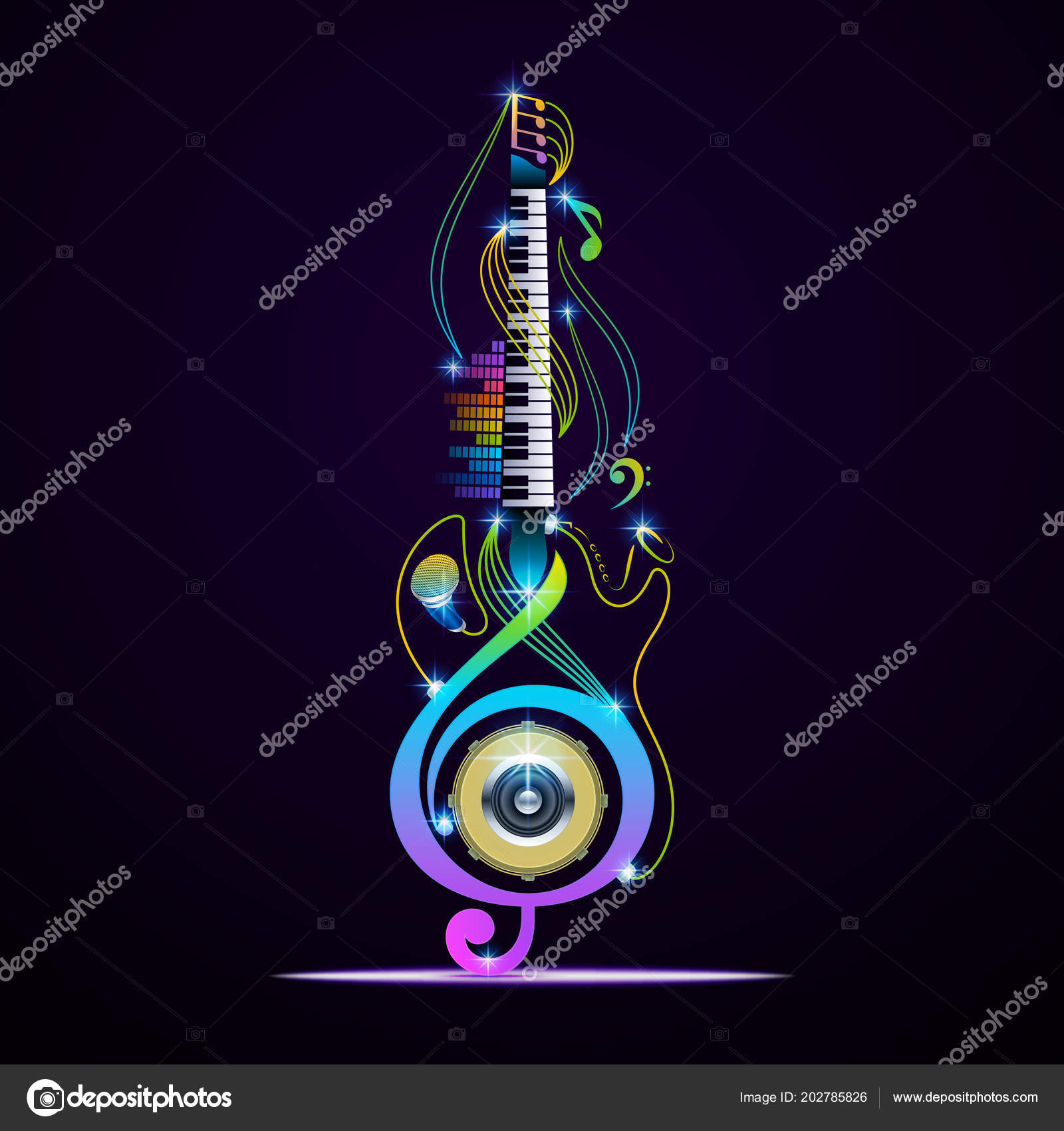 Unique Musical Instruments Black Background Vector Instruments Design ...