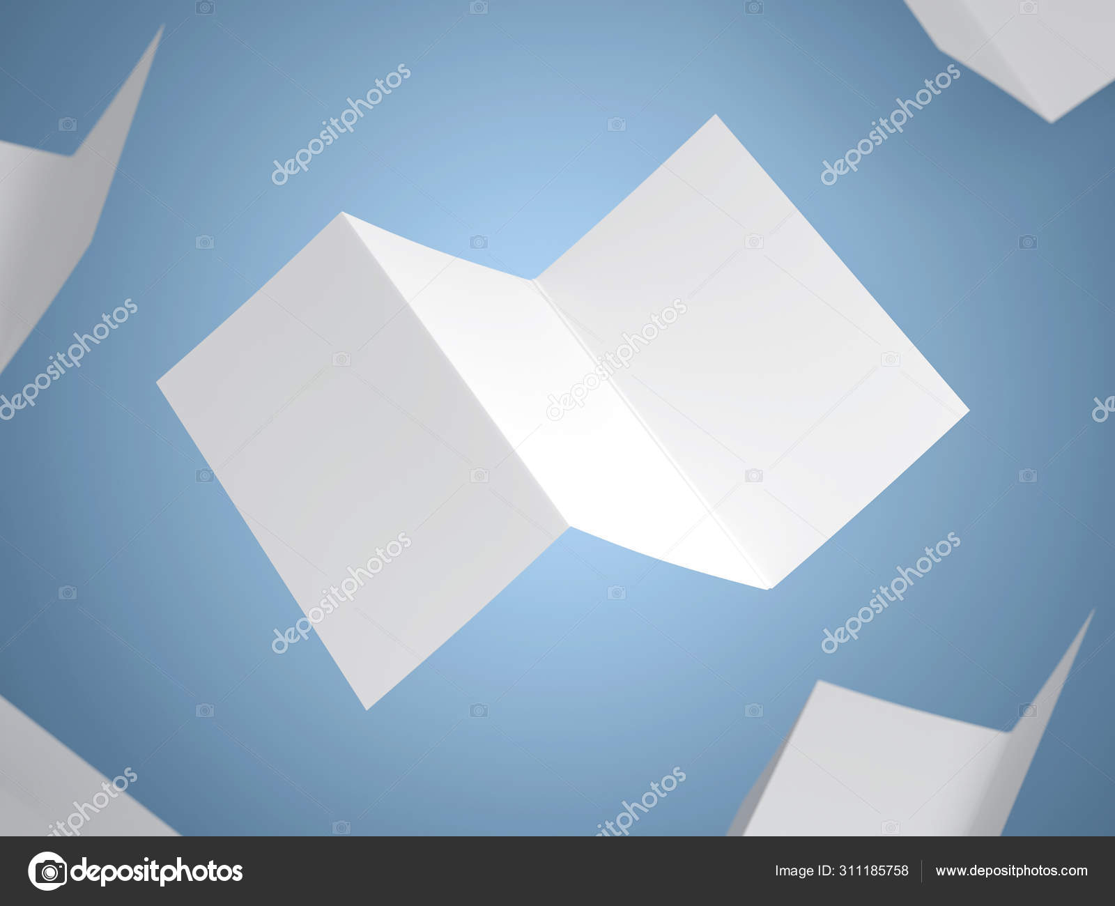 Flying Opened Blank Leaflet Mockup Rendering Stock Photo by ...