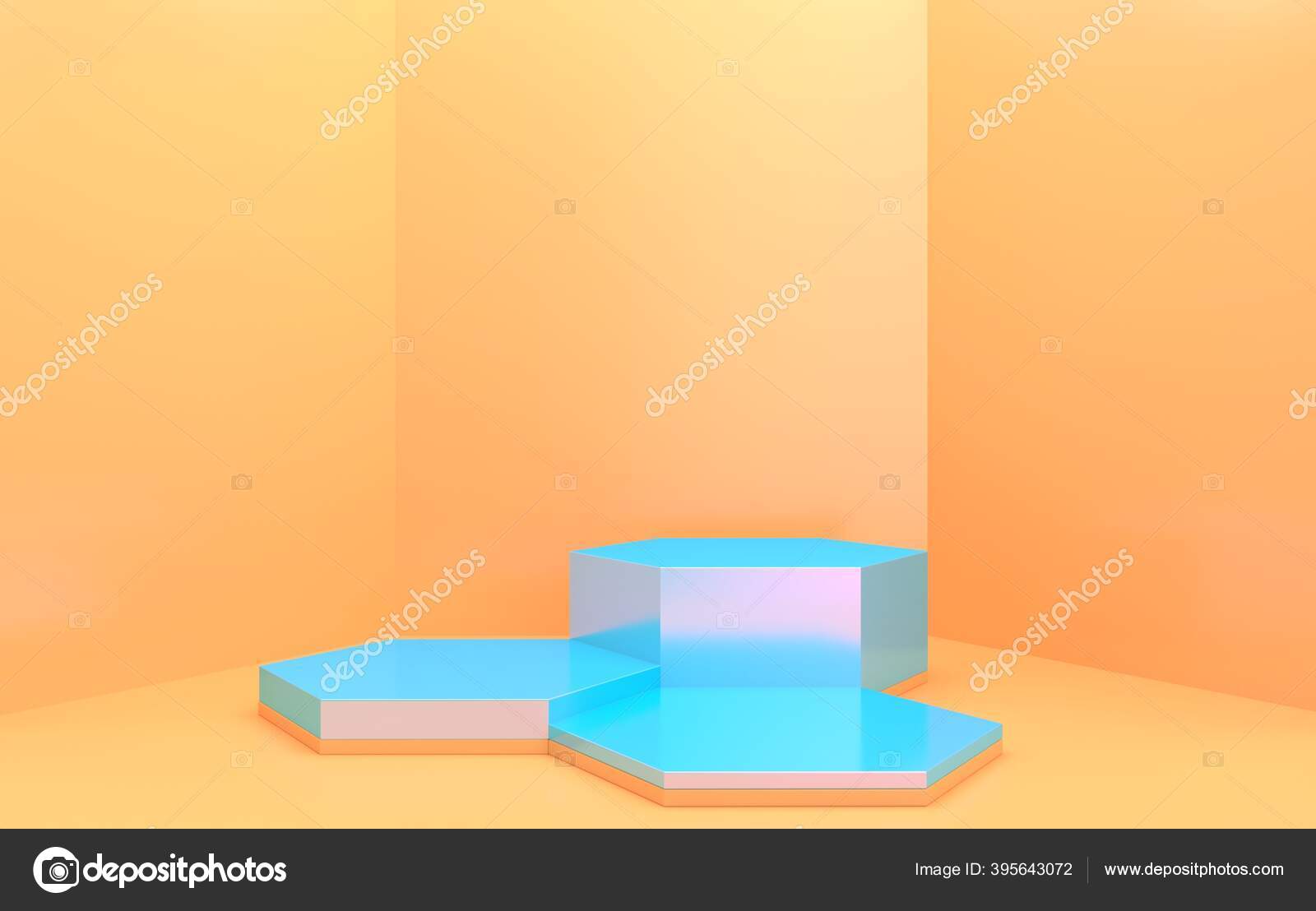 Abstract Modern Art Blue Platforms Yellow Background — Stock Photo ...