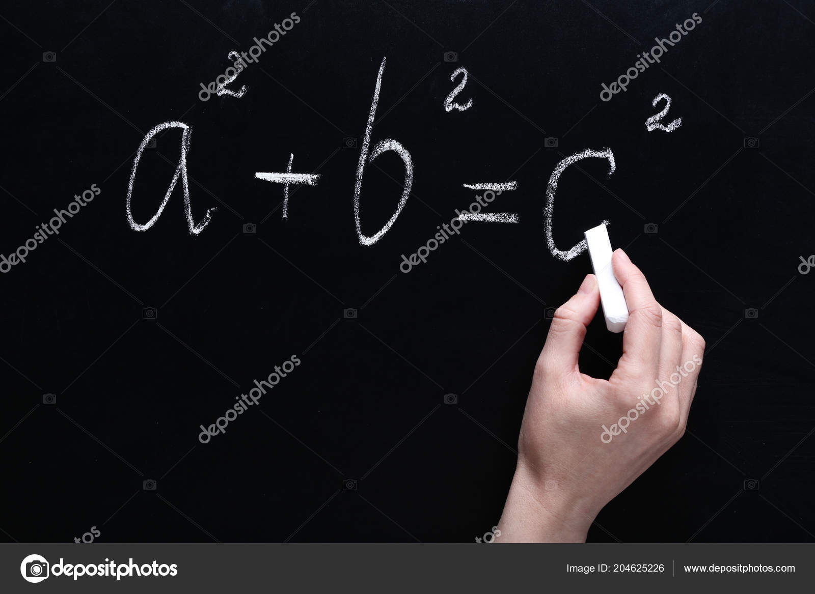 Female Hand Writing Maths Formulas Chalkboard — Stock Photo © 5seconds ...