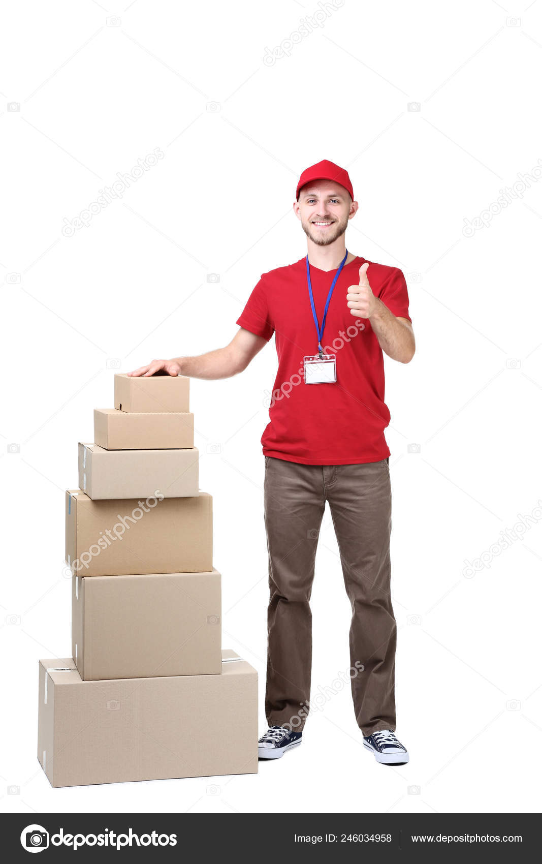 Delivery Man Cardboard Boxes White Background Stock Photo by ©5seconds ...