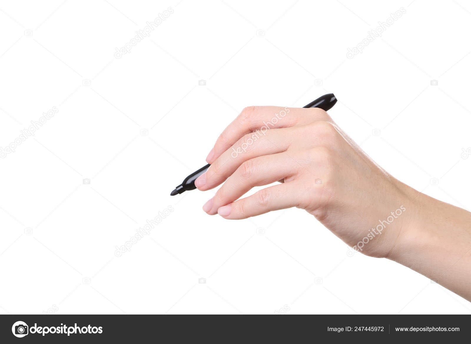 Female hand holding marker on white background — Stock Photo © 5seconds ...