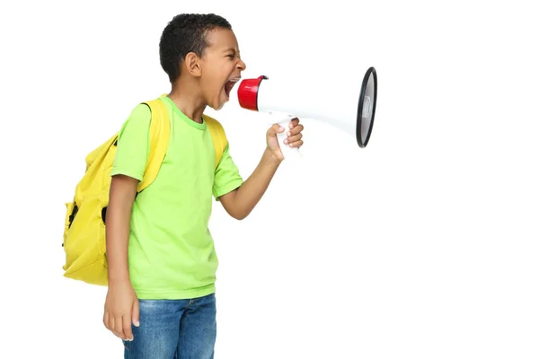 Young boy with megaphone isolated on white background Stock Photo by ...