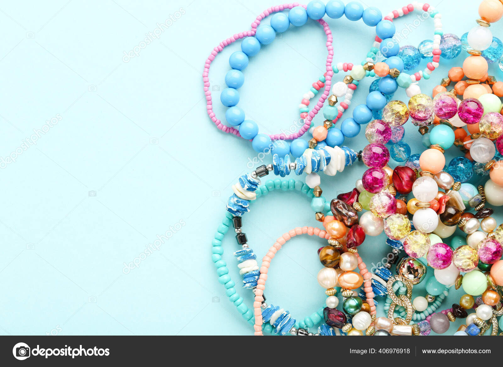 Colorful Bracelets Blue Background — Stock Photo © 5seconds #406976918