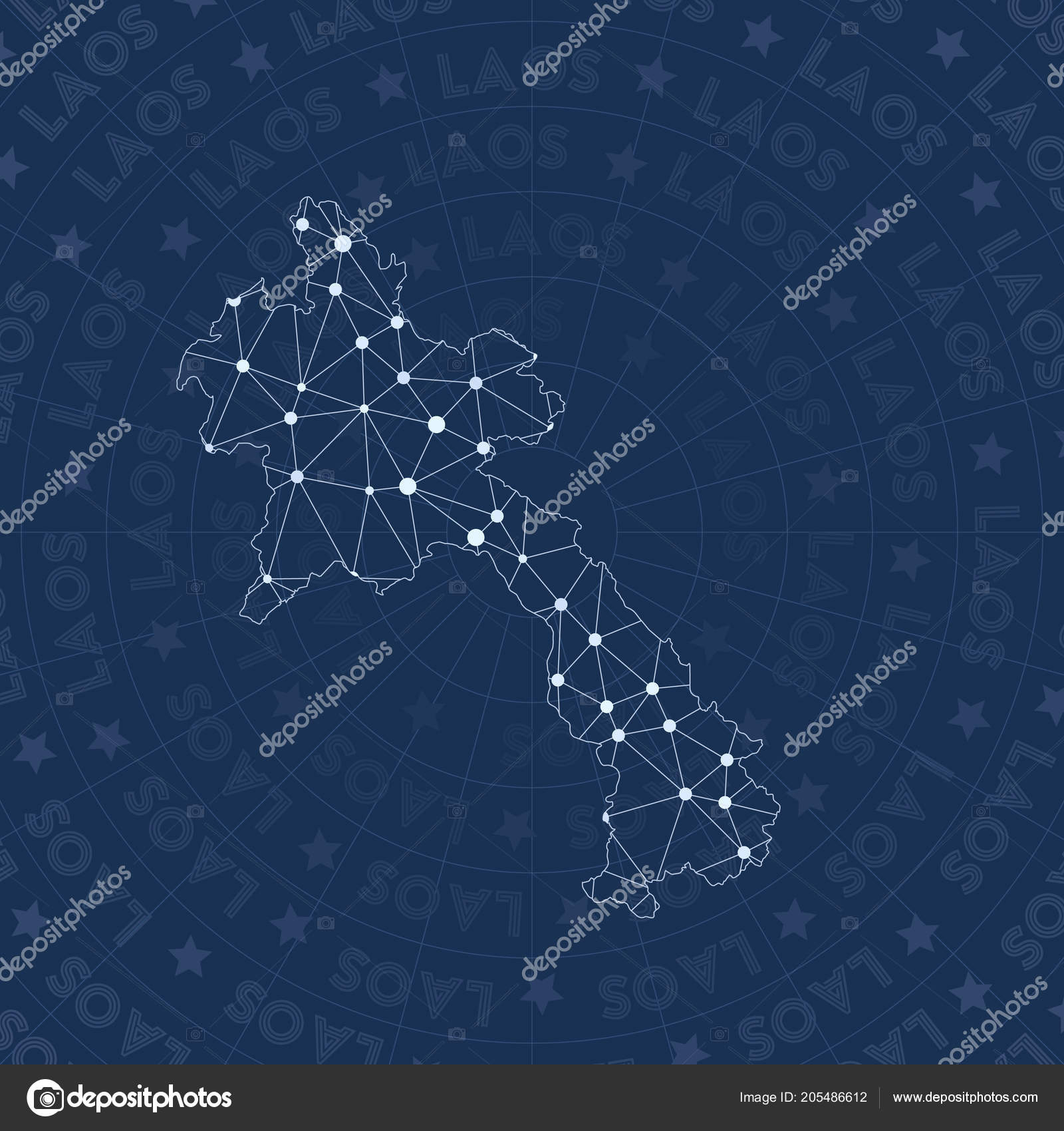 Laos network constellation style country map Pleasant space style ...