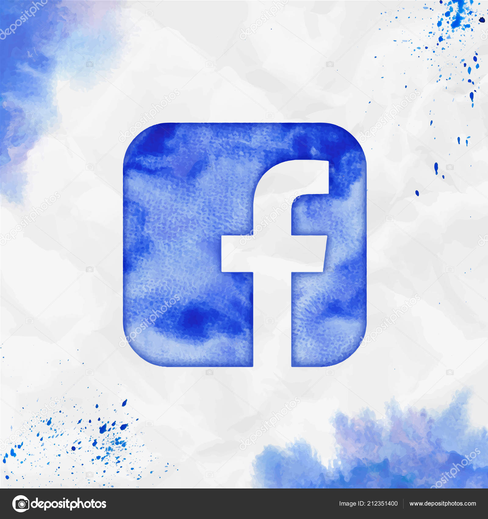 Facebook squared watercolor icon Amazing hand drawn style symbol ...