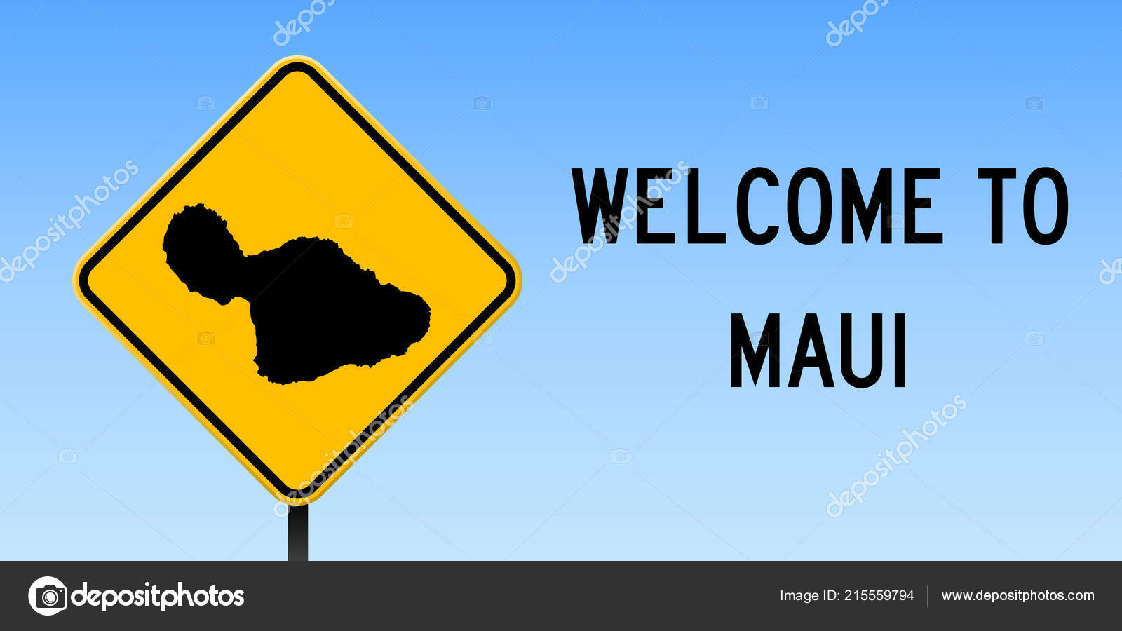 Maui map on road sign Wide poster with Maui island map on yellow rhomb ...