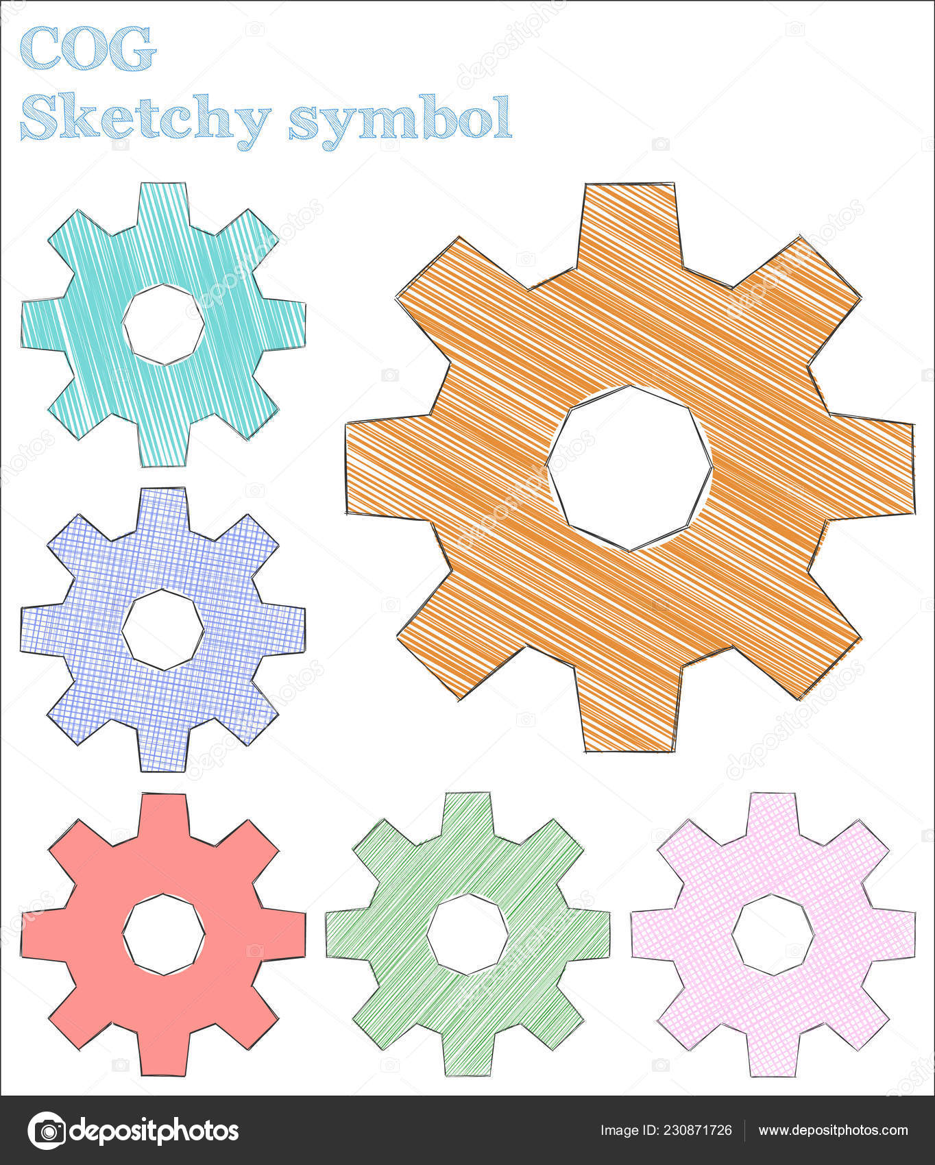 Cog sketchy symbol Adorable hand drawn symbol Astonishing childish ...