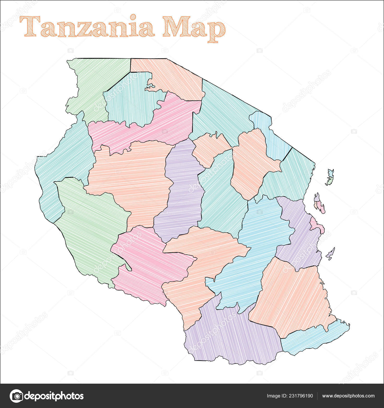 Tanzania mapa dibujado a mano Esquema de país esquemático colorido Encantador mapa de Tanzania ...