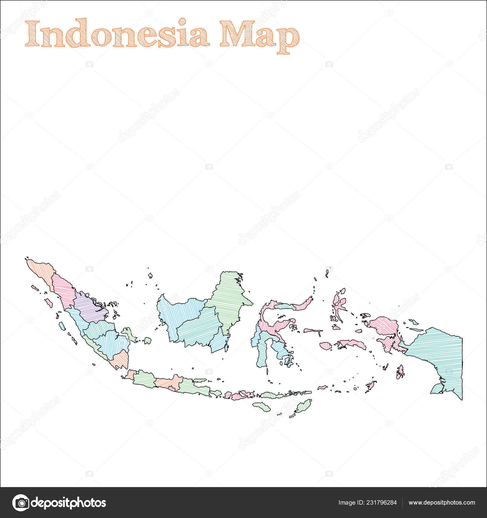 Mapa Indonésie handdrawn útržkovité zemi osnovy živé Indonésie mapa s ...