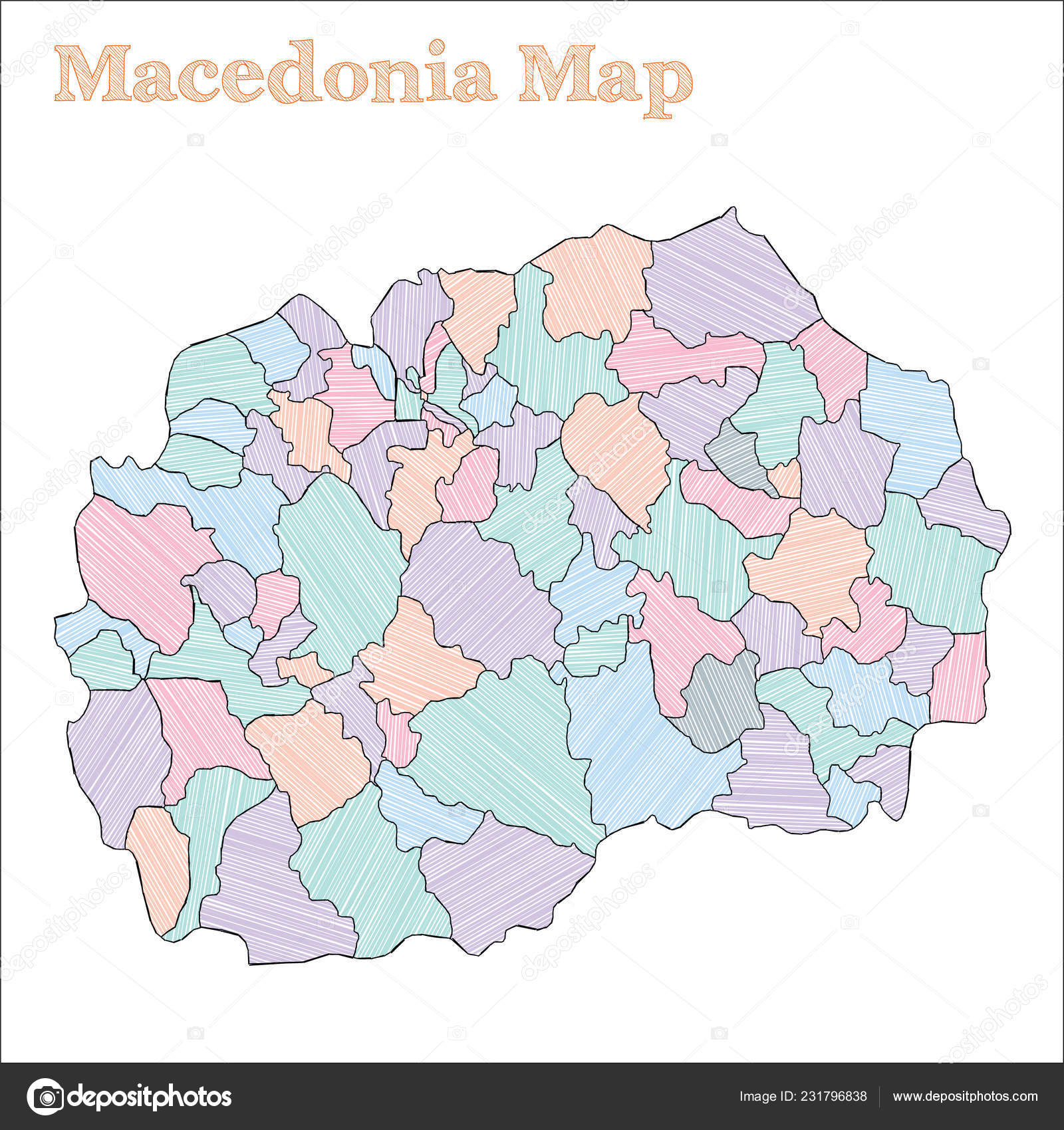 Macedonia handdrawn map Colourful sketchy country outline Resplendent ...