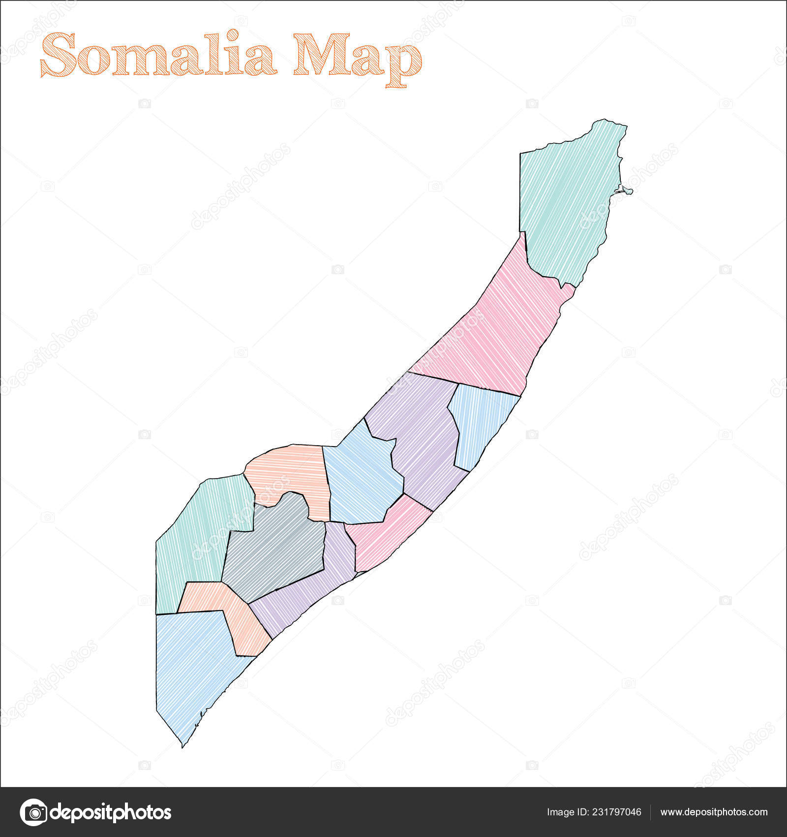Somalia handdrawn map Colourful sketchy country outline Captivating ...