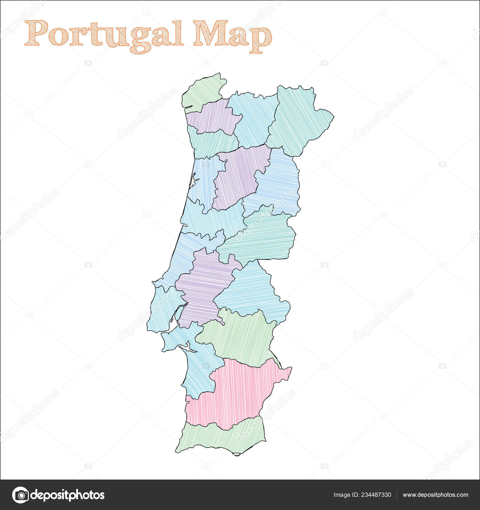 Portugal handdrawn map Colourful sketchy country outline Amazing ...