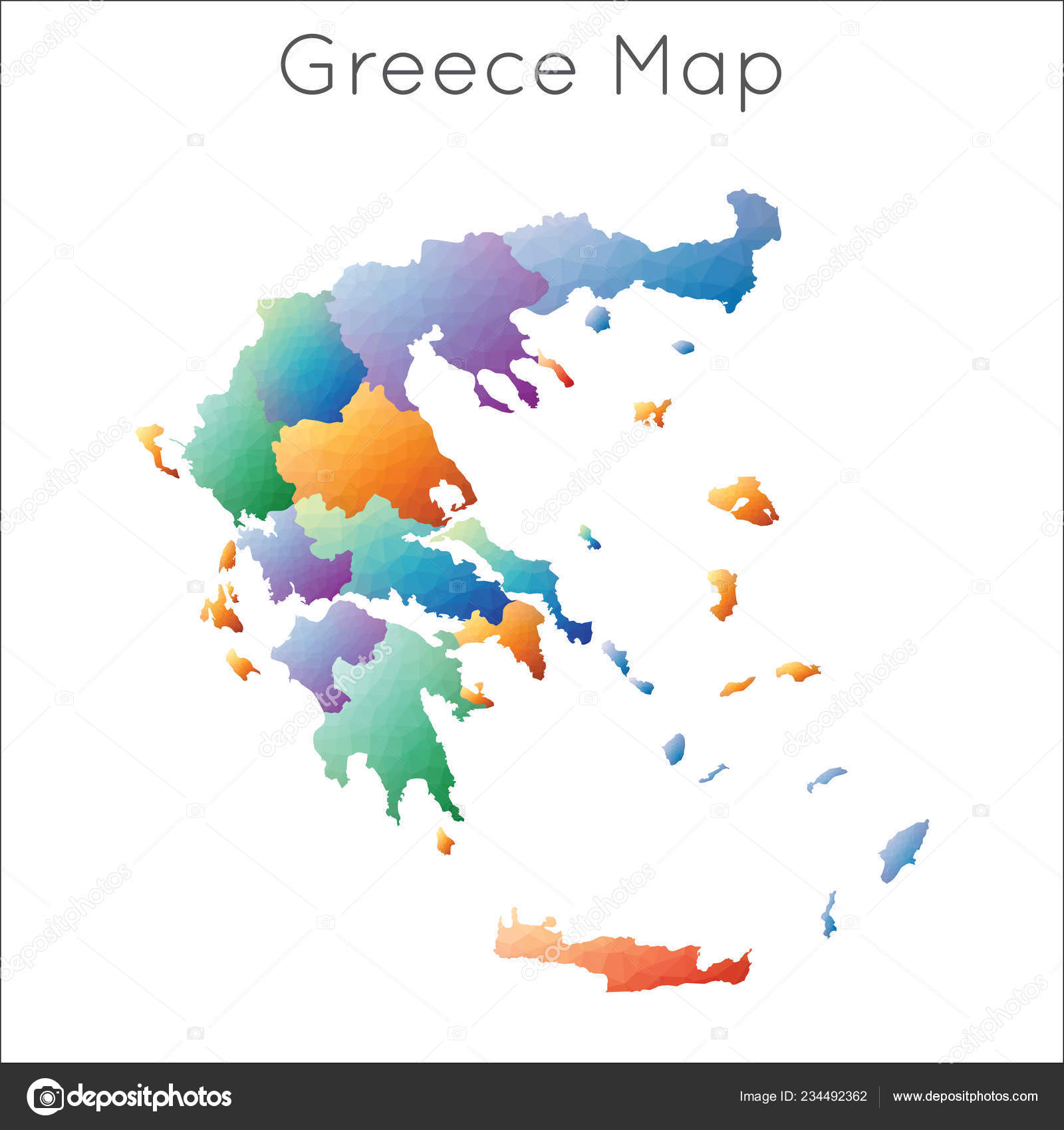 Low Poly map of Greece Greece geometric polygonal mosaic style map ...
