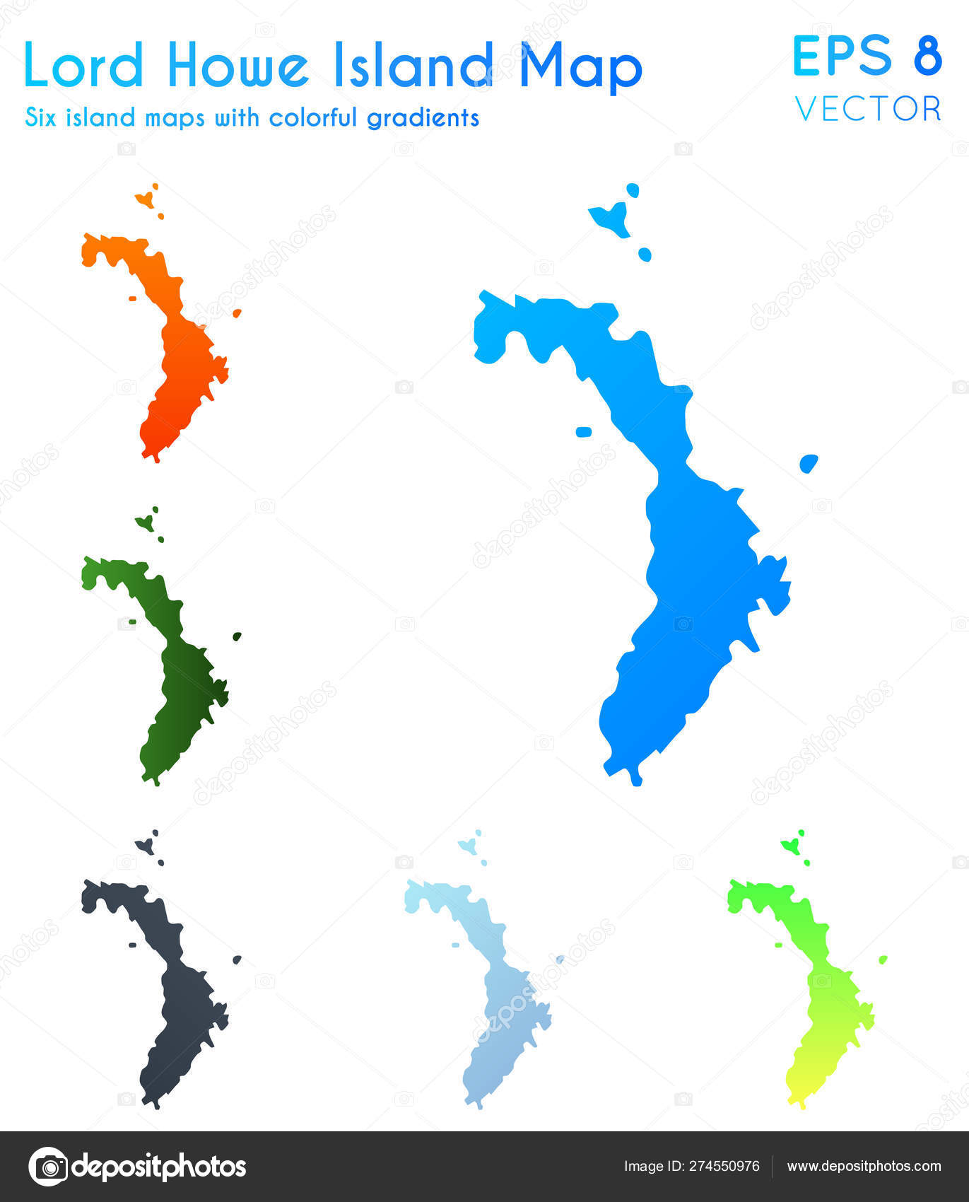 Map of Lord Howe Island with beautiful gradients Astonishing set of ...