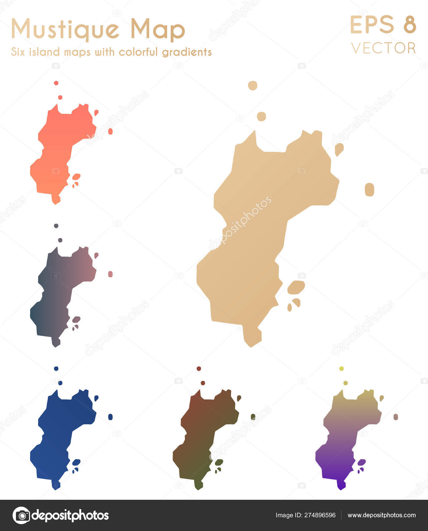 Map of Mustique with beautiful gradients Attractive set of Mustique ...