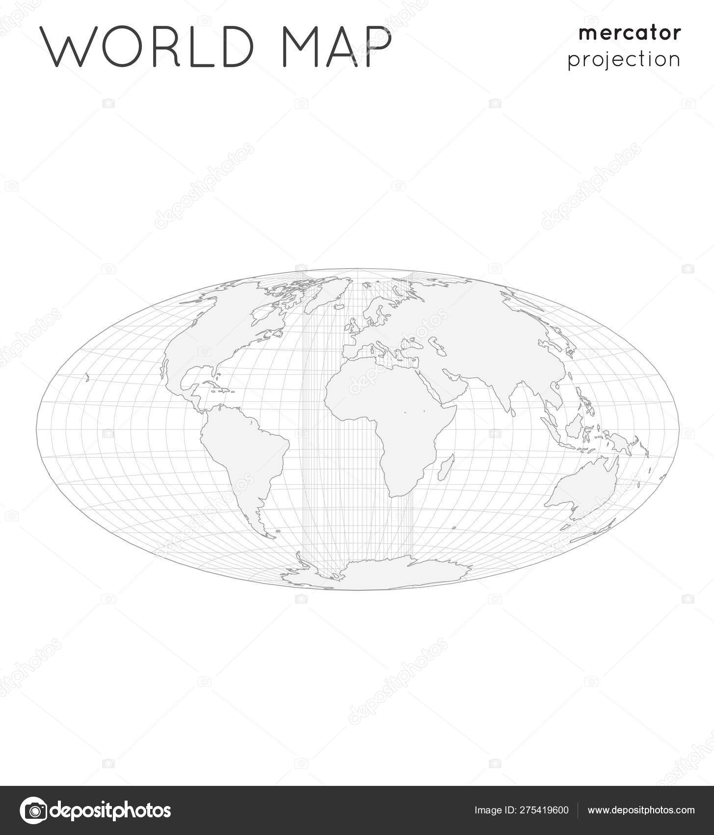 World Map Globe Hammer Projection Graticule Lines Style Outline Vector ...