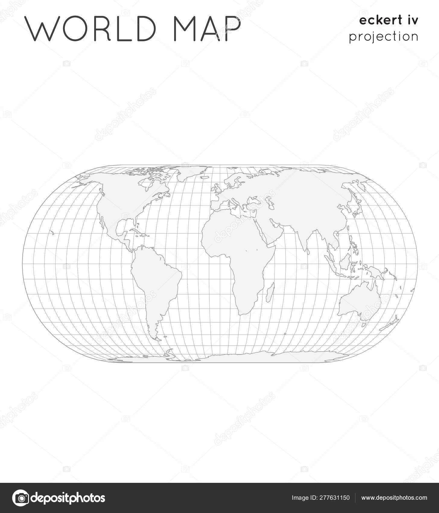 World Map Globe In Eckert Iv Projection With Graticule Lines Style Outline Vector Illustration