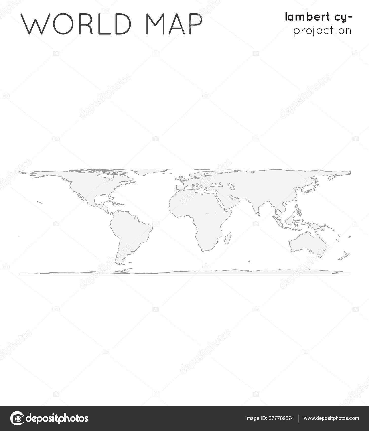 World map Globe in lambert cylindrical equalarea projection plain style ...