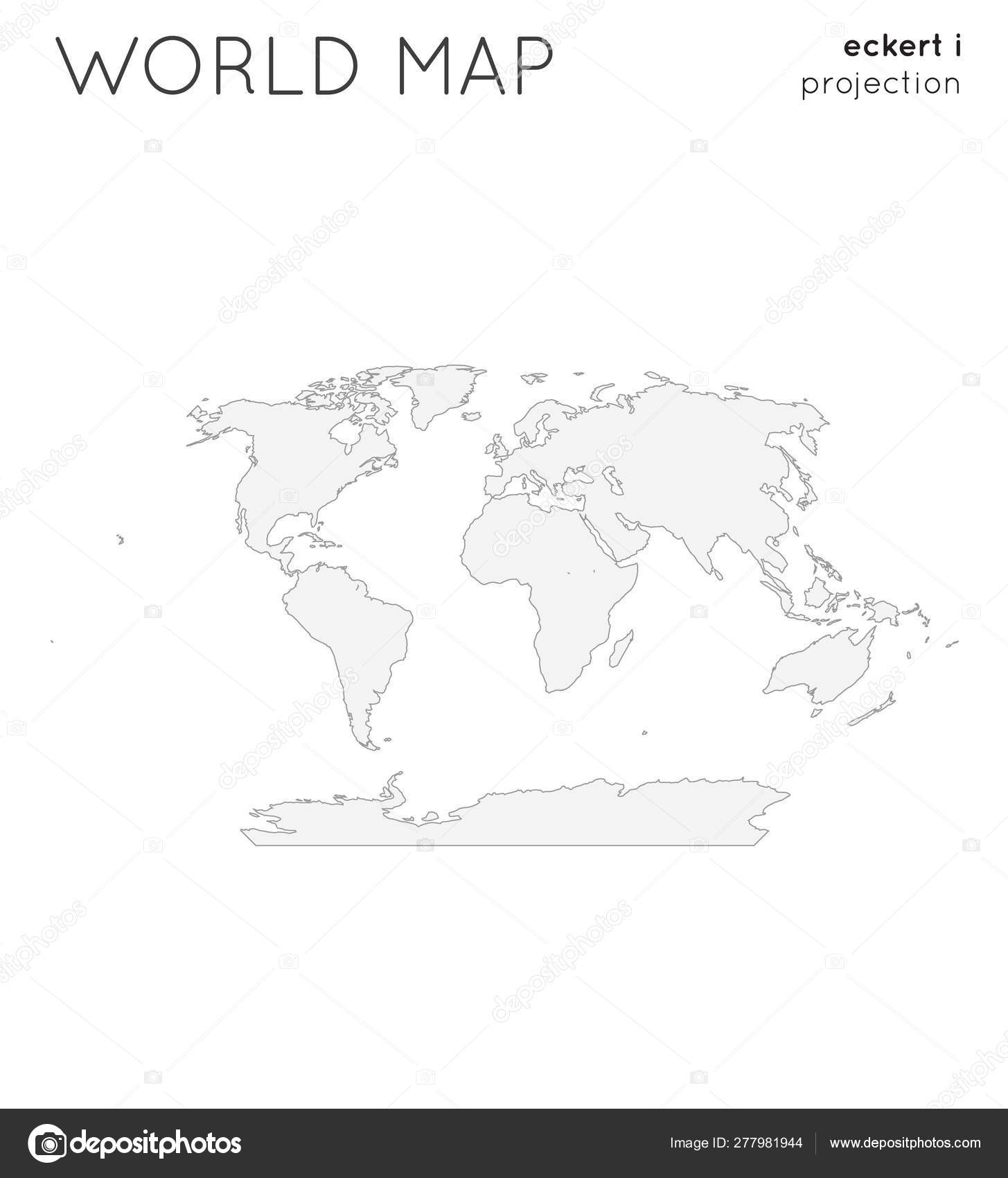 Peta Dunia Globe Eckert Proyeksi Gaya Polos Ilustrasi Vektor Garis ...