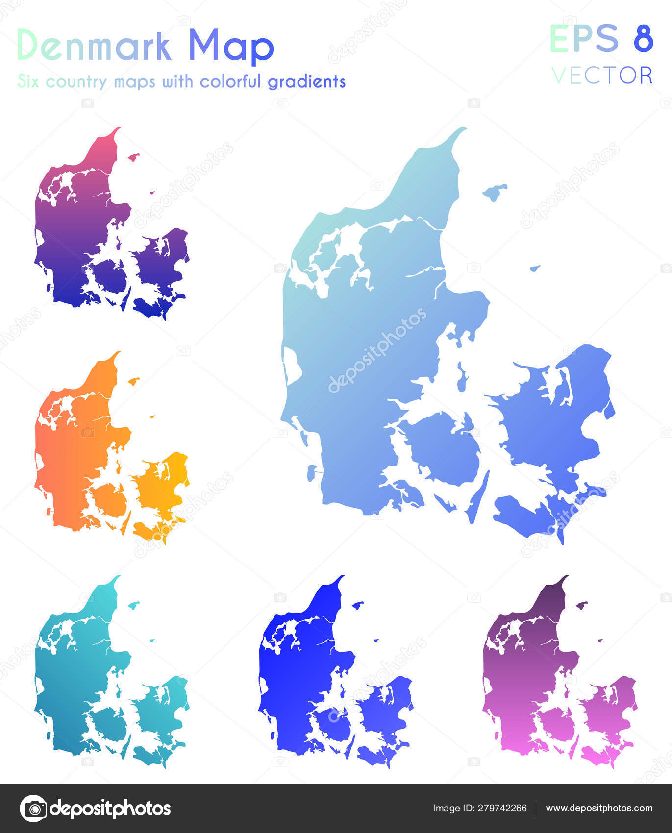 Map of Denmark with beautiful gradients Admirable set of Denmark maps ...